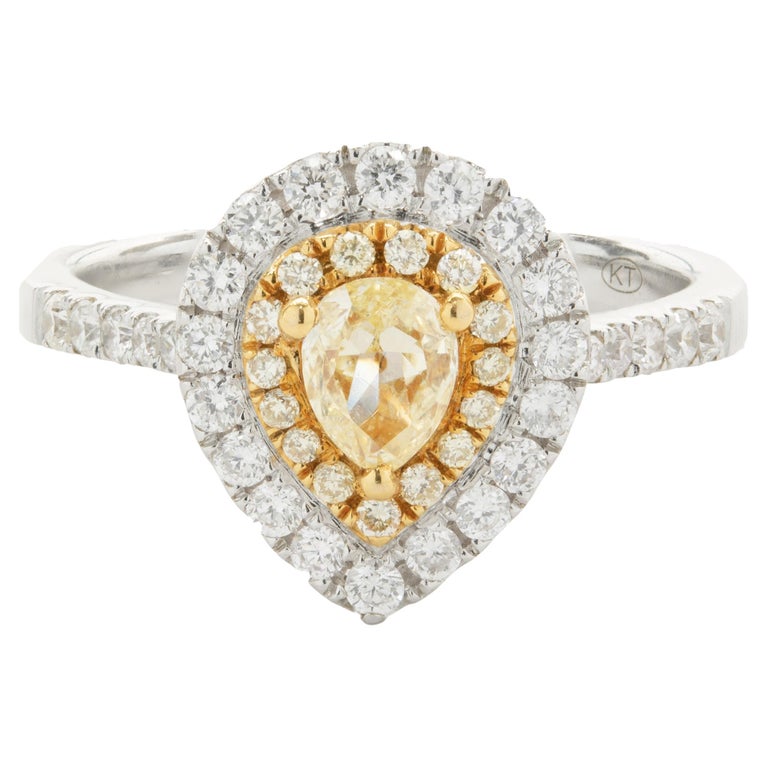 18K White and Yellow Gold Fancy Yellow and White Diamond Pear Shape ...