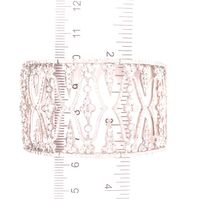 18K Wide, Open Space Diamond Bangle Cuff White Gold For Sale at 1stDibs