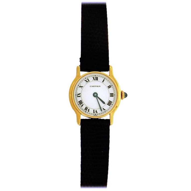 18K Women's Round Mechanical Cartier For Sale at 1stDibs