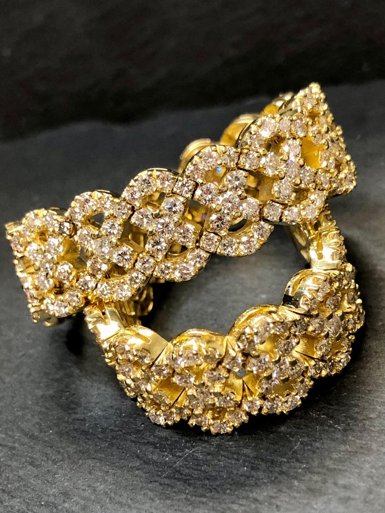 18K Woven Design Wide Diamond Bracelet For Sale at 1stDibs