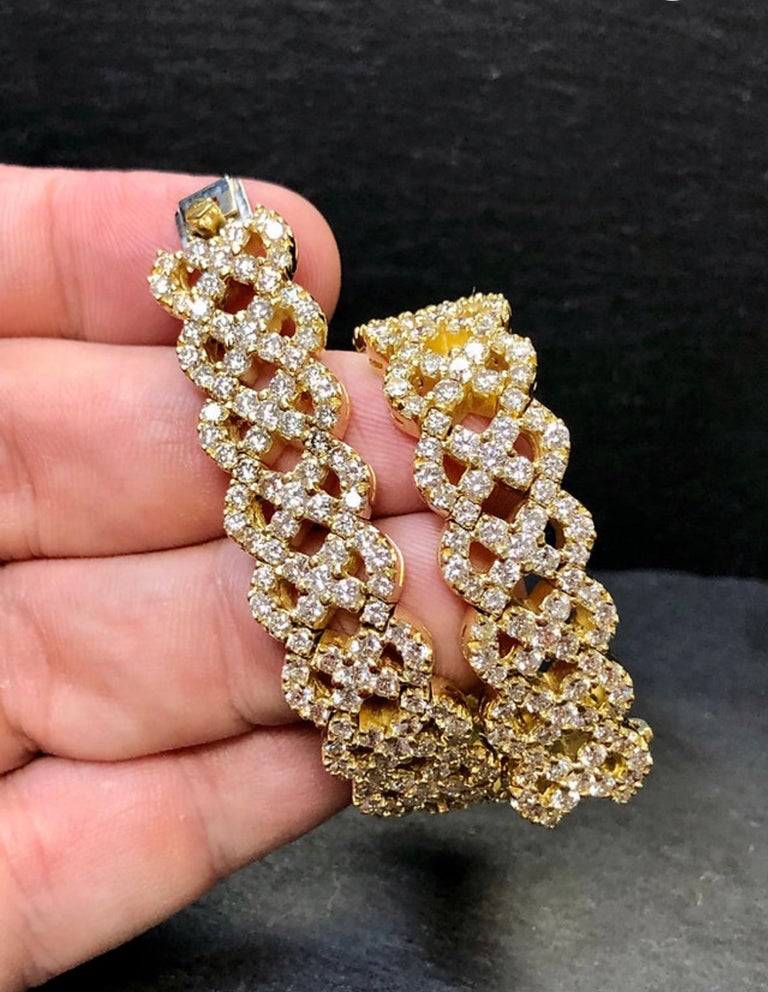 18K Woven Design Wide Diamond Bracelet For Sale at 1stDibs