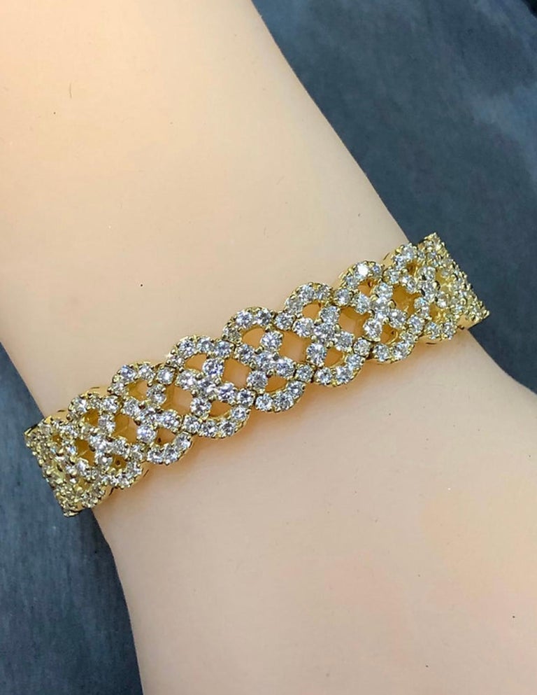 18K Woven Design Wide Diamond Bracelet For Sale at 1stDibs