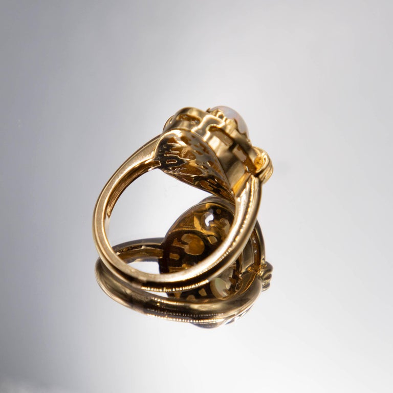 18k Yellow 1.94 Carat Lightning Ridge Red Flash Opal and Diamond Ring ...