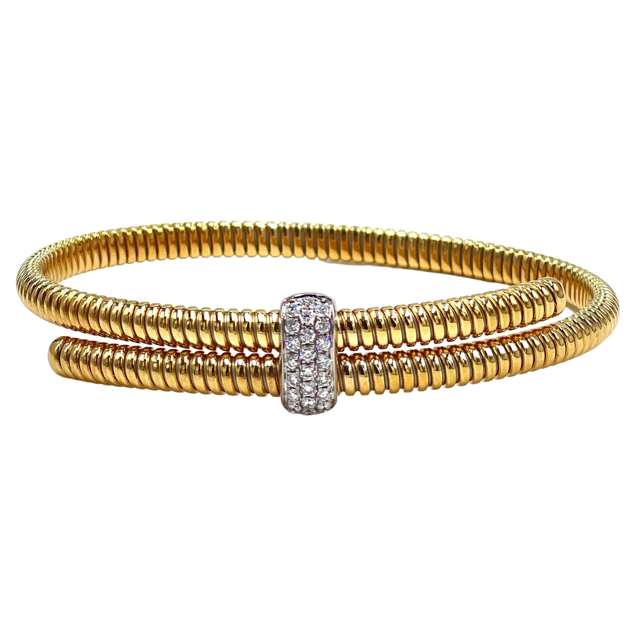 14K Yellow Gold Semi Flexible Diamond Bangle For Sale at 1stDibs