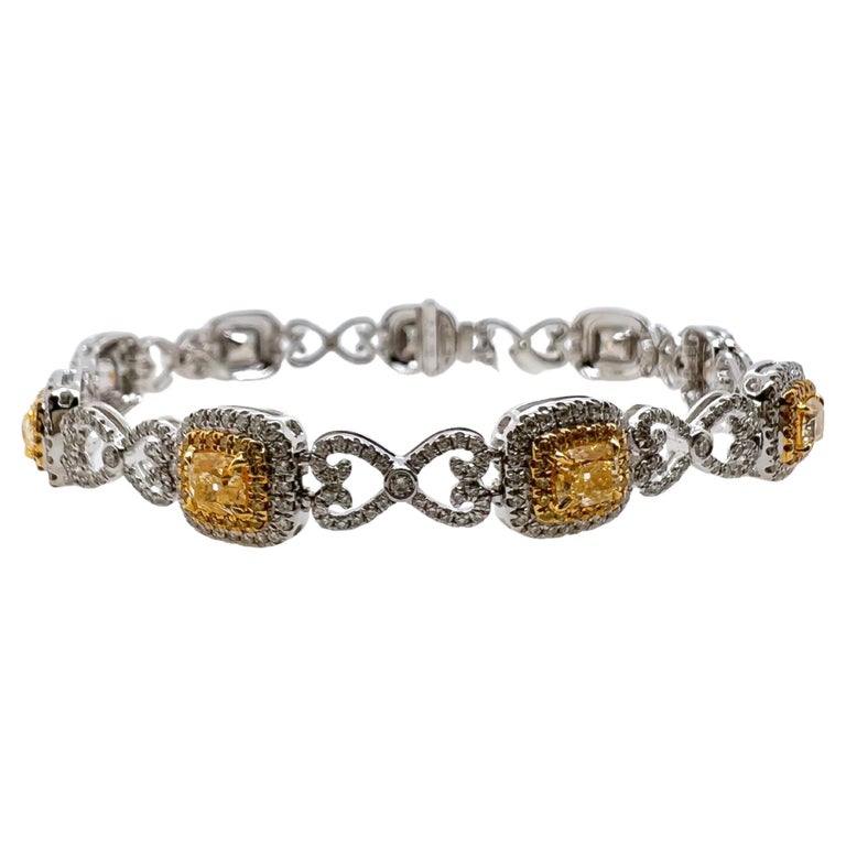 18k Yellow and White Gold Tennis Bracelet with Yellow and White ...