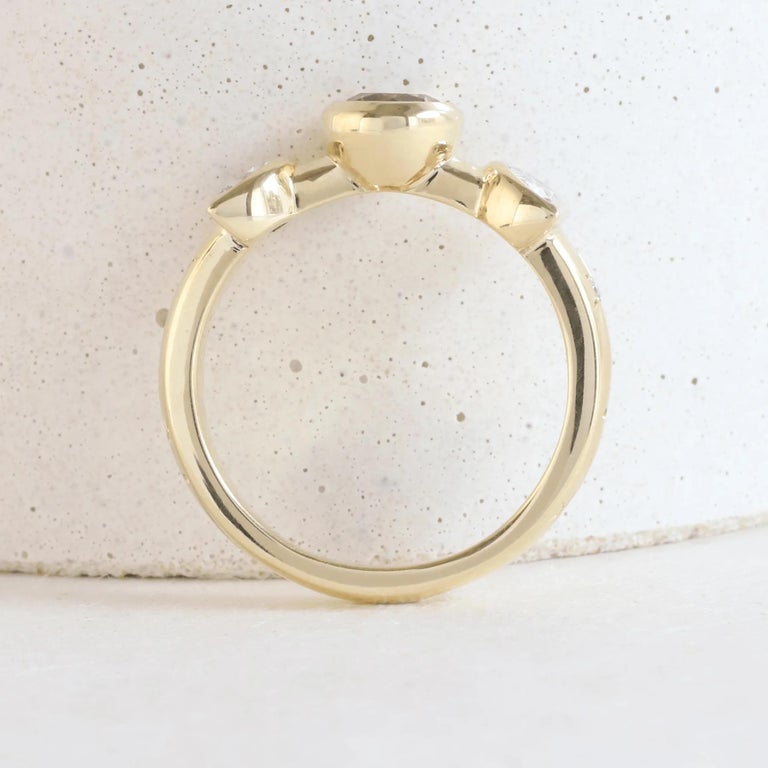 18k Yellow Bezel Diamond Ring, Brown Diamond and Half-Moons, Hand ...