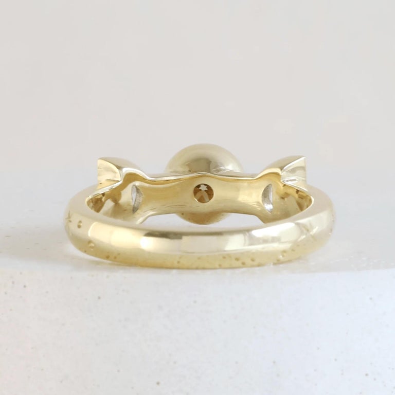18k Yellow Bezel Diamond Ring, Brown Diamond and Half-Moons, Hand ...