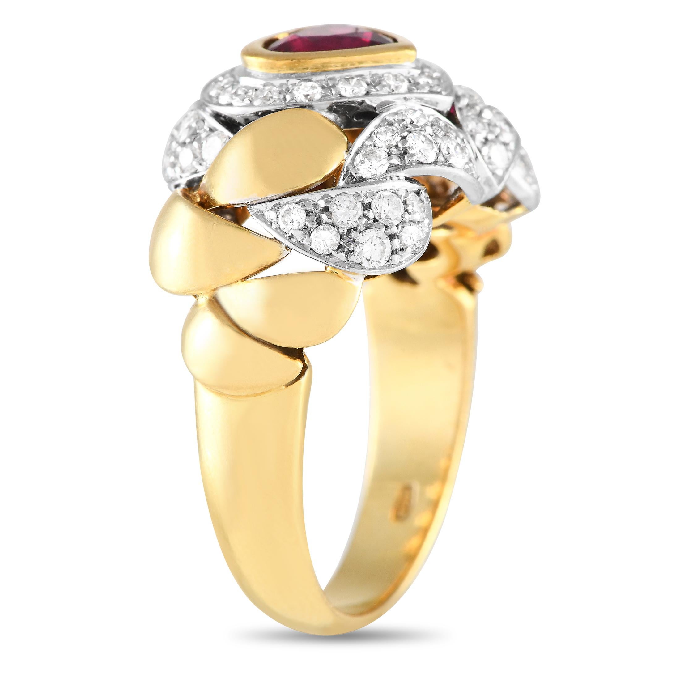 18K Yellow Gold 0.65ct Diamond and Ruby Heart Ring For Sale at 1stDibs