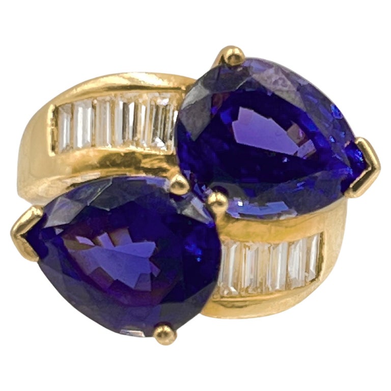 18k Yellow Gold 10ct Tanzanite Diamond Twin Ring For Sale at 1stDibs