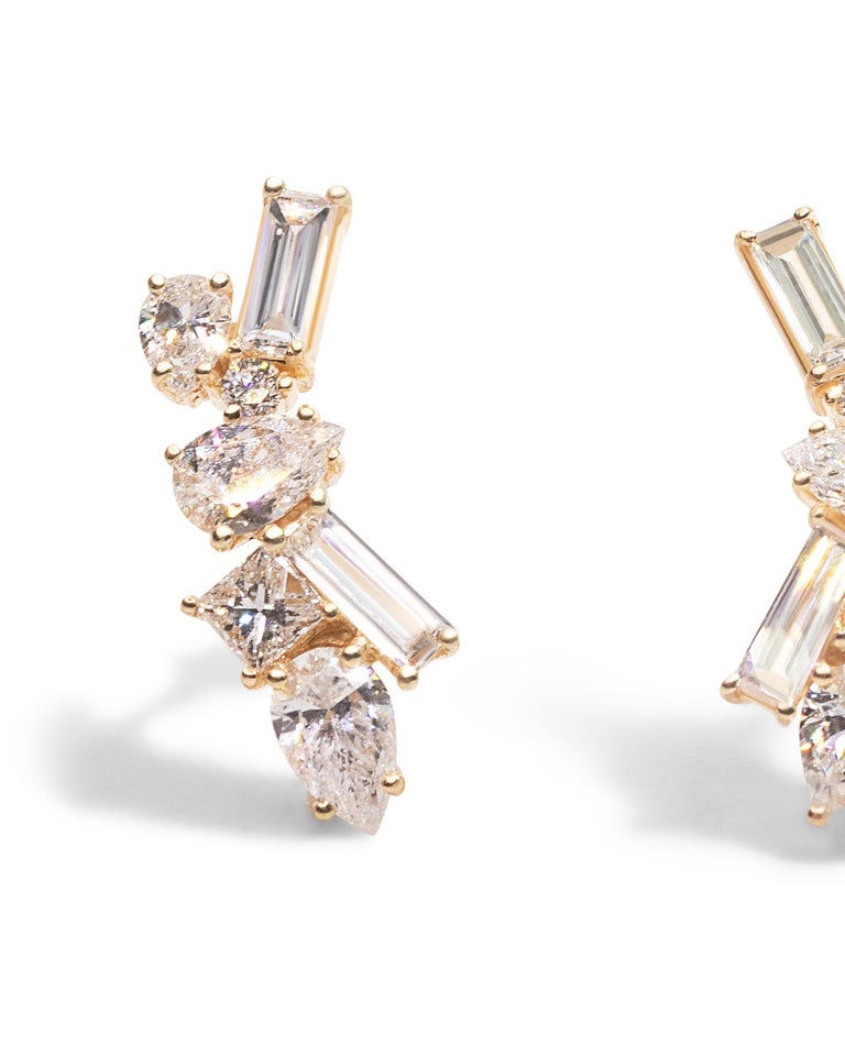 18k Yellow Gold 1.78 Carat White Diamond Trellis Ear Bars For Sale at ...