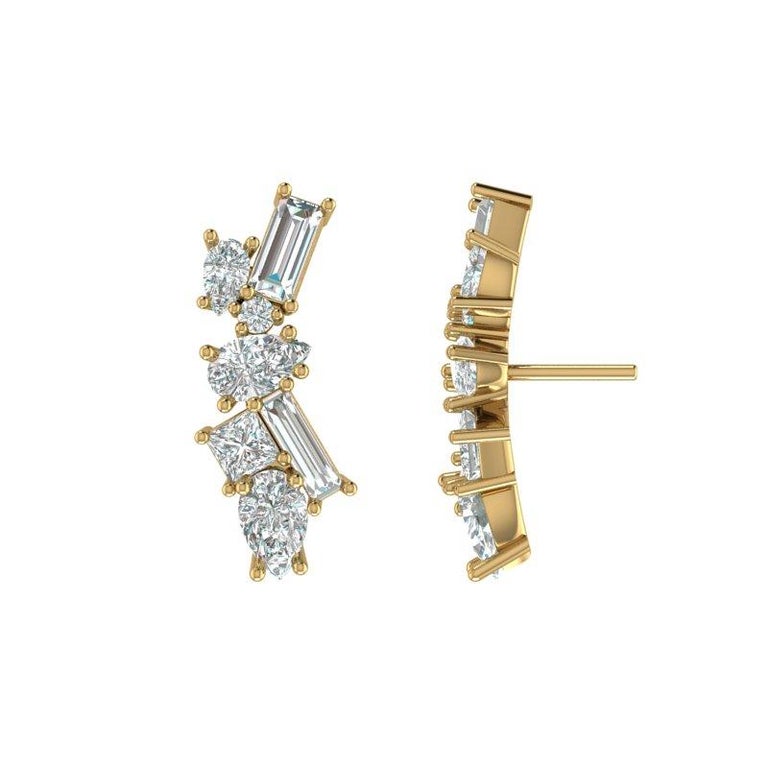 18k Yellow Gold 1.78 Carat White Diamond Trellis Ear Bars For Sale at ...