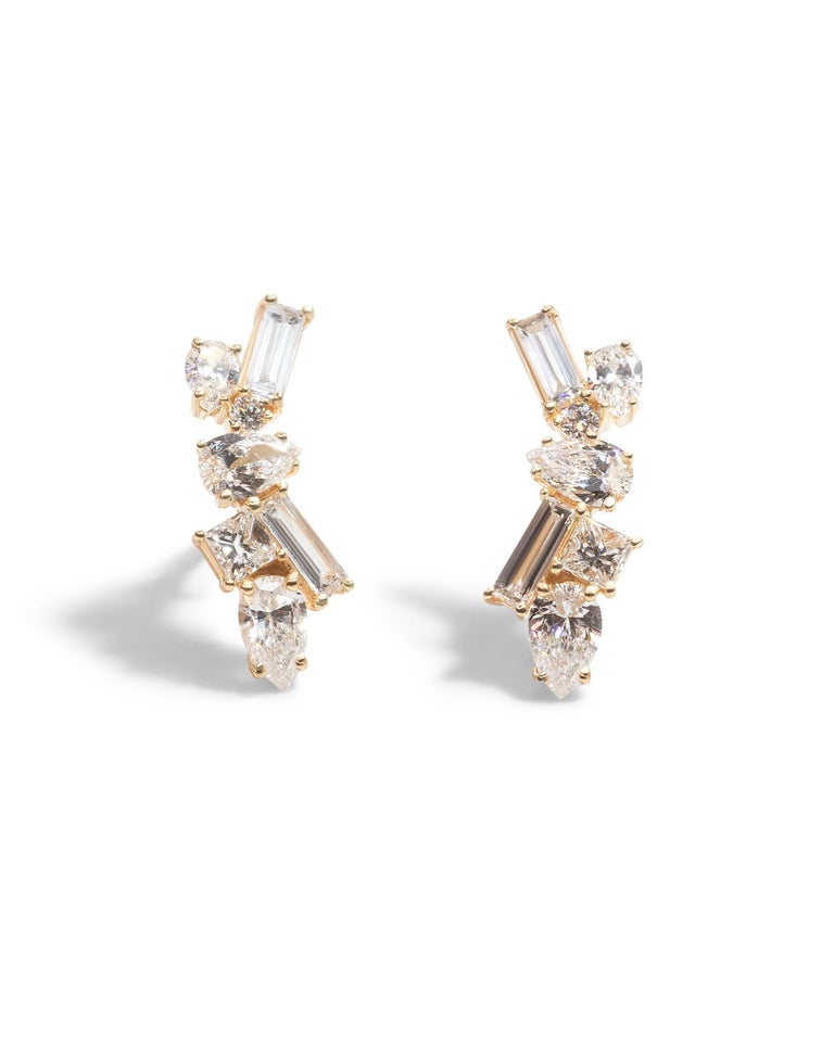 18k Yellow Gold 1.78 Carat White Diamond Trellis Ear Bars For Sale at ...