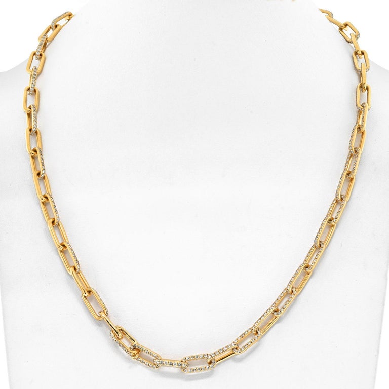 18K Yellow Gold 21 Carat Diamond Link Chain Necklace For Sale at 1stDibs