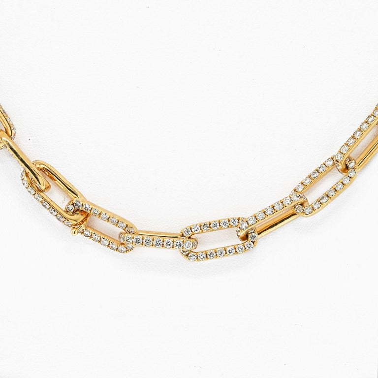 18K Yellow Gold 21 Carat Diamond Link Chain Necklace For Sale at 1stDibs