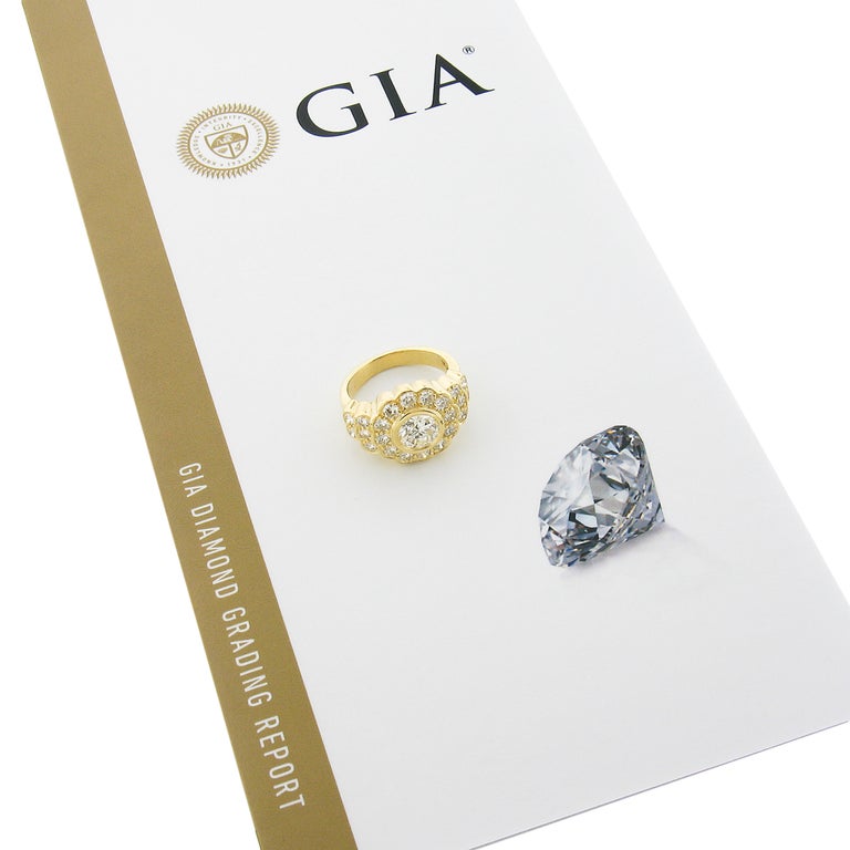 18k Yellow Gold 2.12ctw GIA Round Bezel Set Diamond w/ Halo Flower ...