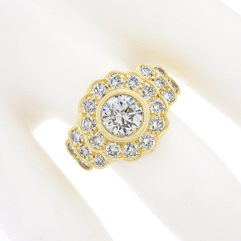 18k Yellow Gold 2.12ctw GIA Round Bezel Set Diamond w/ Halo Flower ...