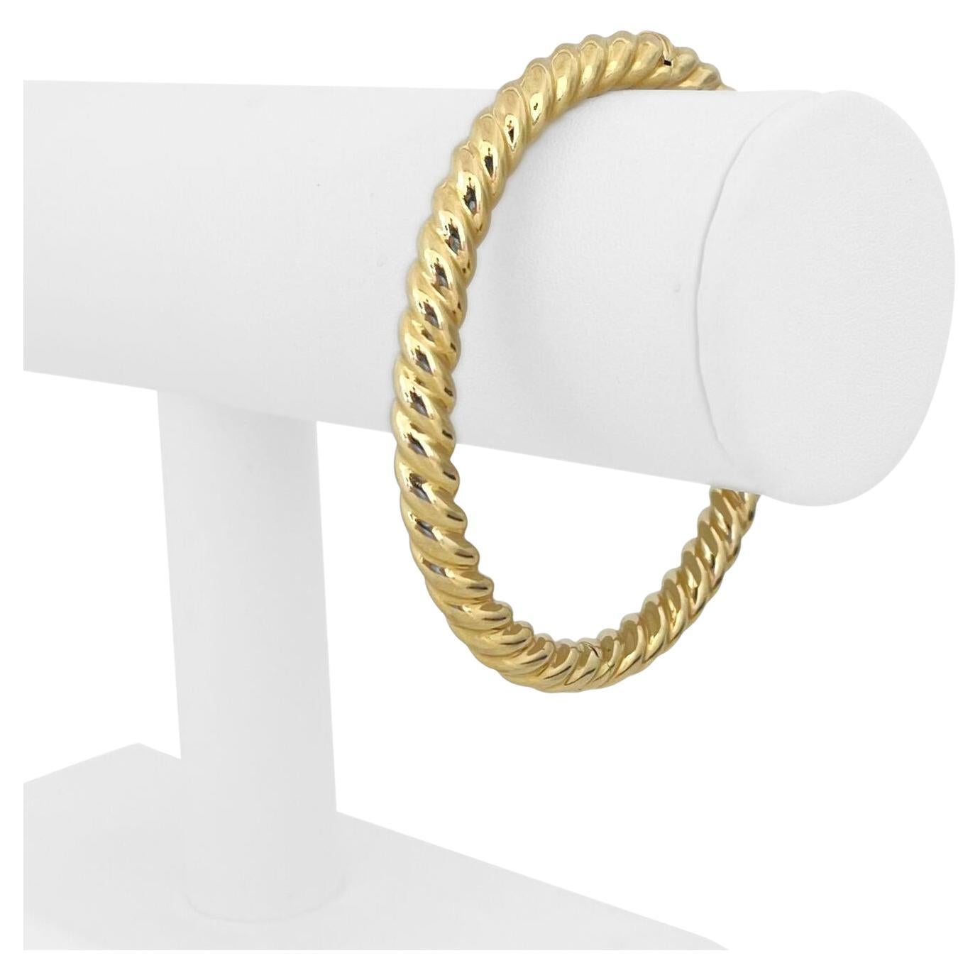 18k Yellow Gold 24.3g Heavy 5.5mm Twist Spiral Bangle Bracelet Italy ...