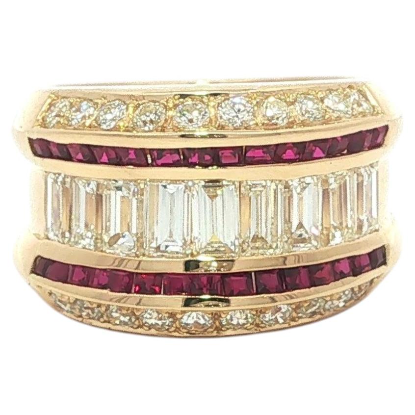18k Yellow Gold 2.99ctw Baguette Channel Set Ruby and Diamond 3 Row ...