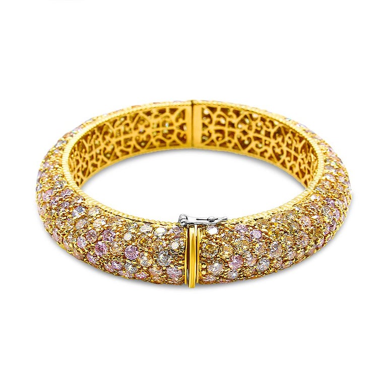 18K Yellow Gold 32.00 Carat Mixed Fancy Color Diamond Art Deco Style ...