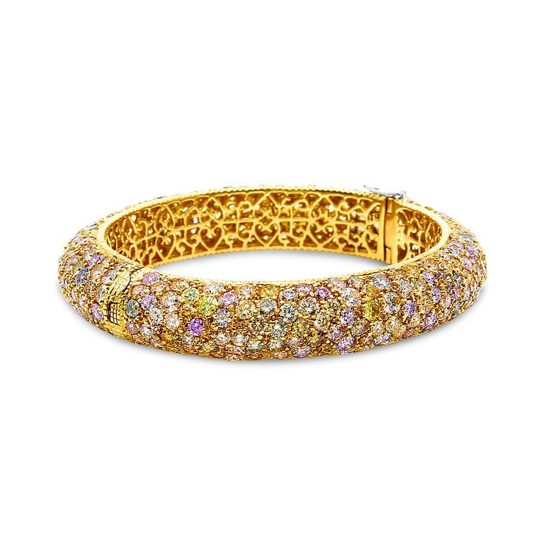 18K Yellow Gold 32.00 Carat Mixed Fancy Color Diamond Art Deco Style ...