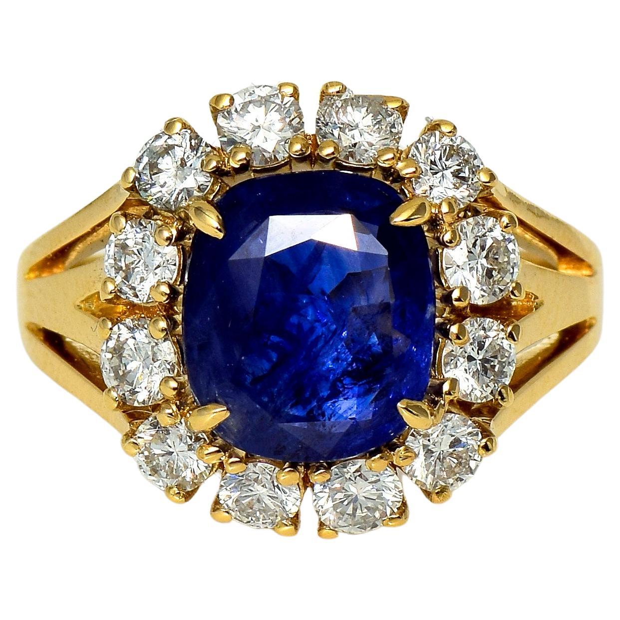 18k Yellow Gold 3.27 ct Blue Sapphire&Diamonds Antique Art Deco Engagement Ring For Sale at 1stDibs