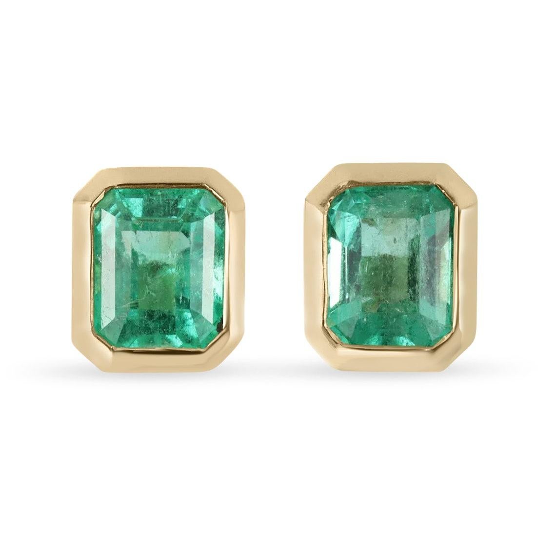 3.90tcw 18K Oval Bezel Set Emerald Stud Earrings Oval Emerald ...