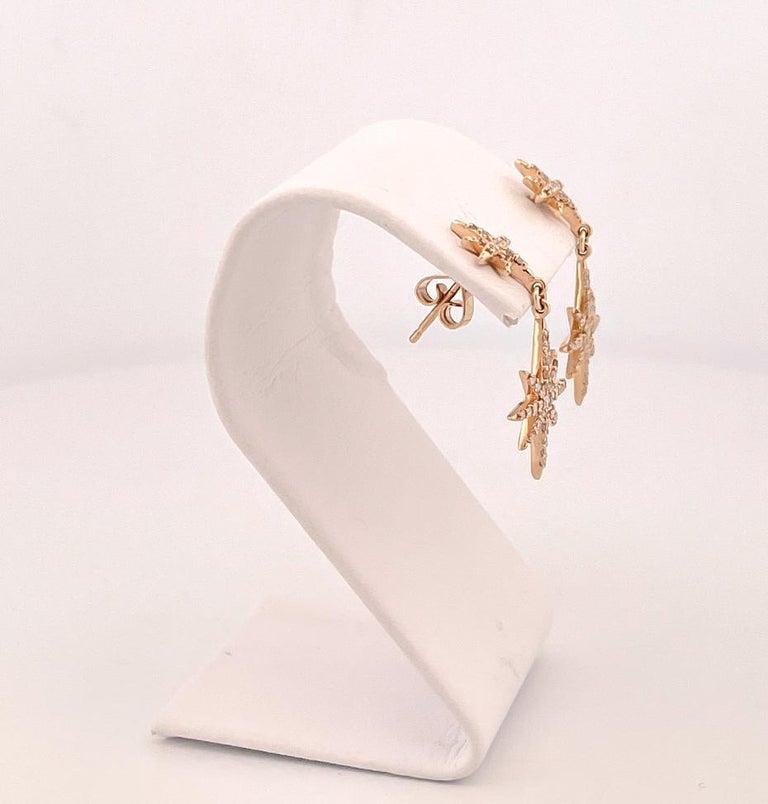 18k Yellow Gold 8 Point Star Drop Earrings For Sale at 1stDibs