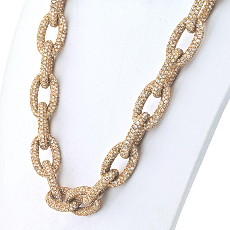 18K Yellow Gold 85 Carat Oval Diamond Link Chain Necklace For Sale at ...