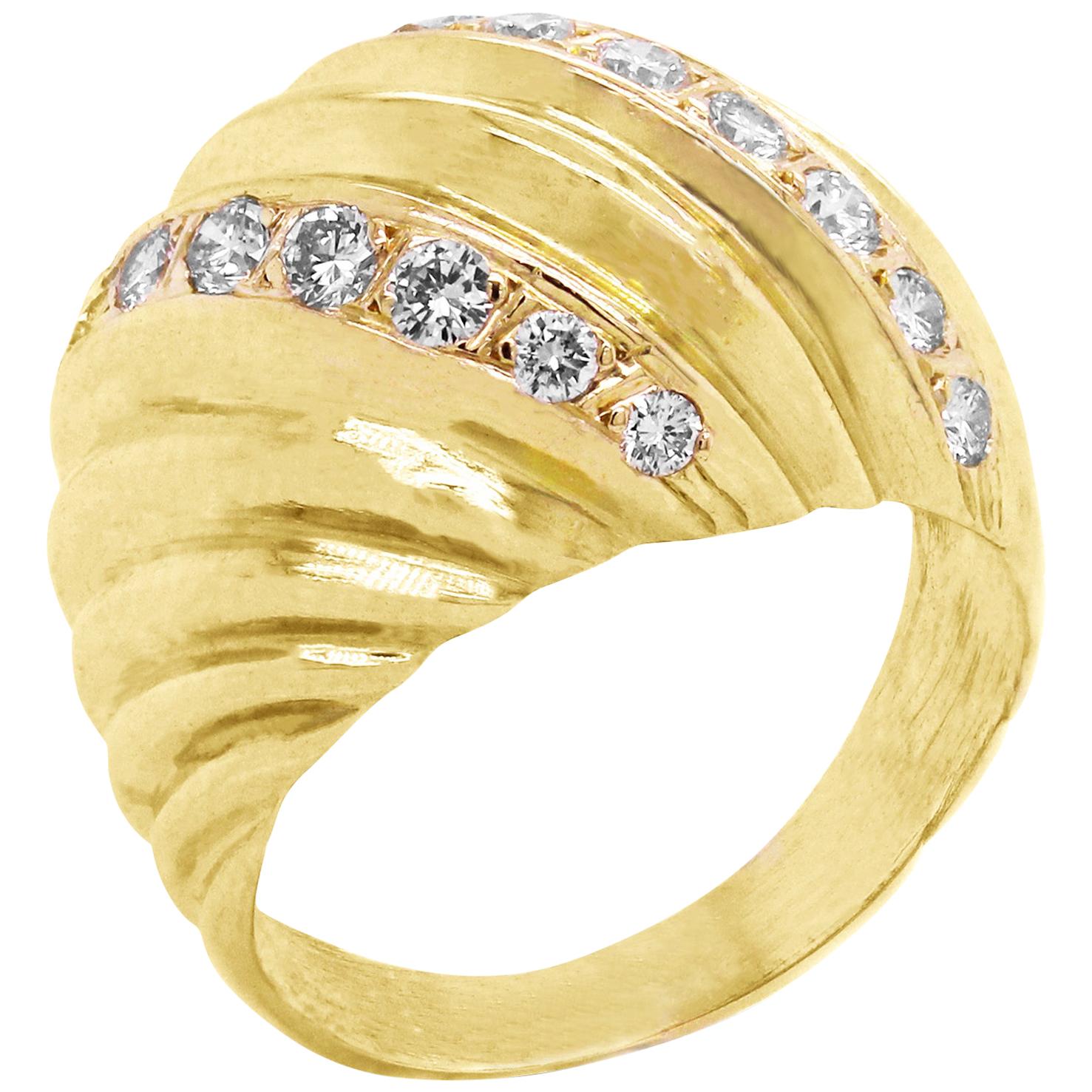 18 Karat Yellow Gold and Diamond Dome Ring For Sale at 1stDibs