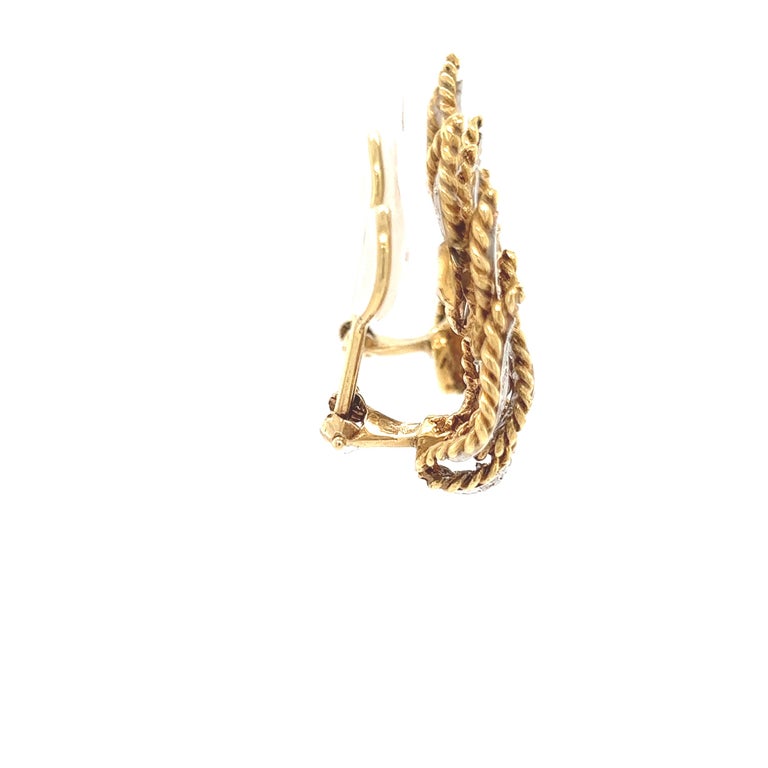 18K Yellow Gold and Diamond Retro Ear Clips For Sale at 1stDibs