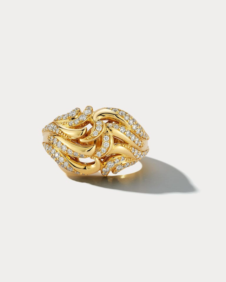 18k Yellow Gold and Diamond Wave Ring For Sale at 1stDibs