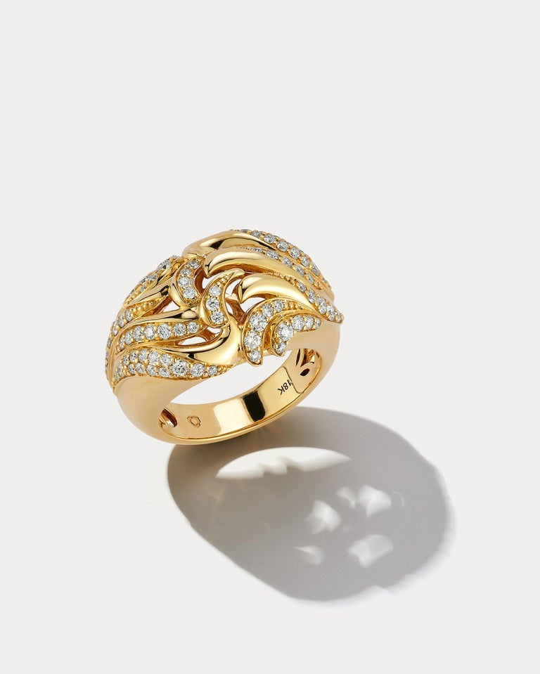 18k Yellow Gold and Diamond Wave Ring For Sale at 1stDibs