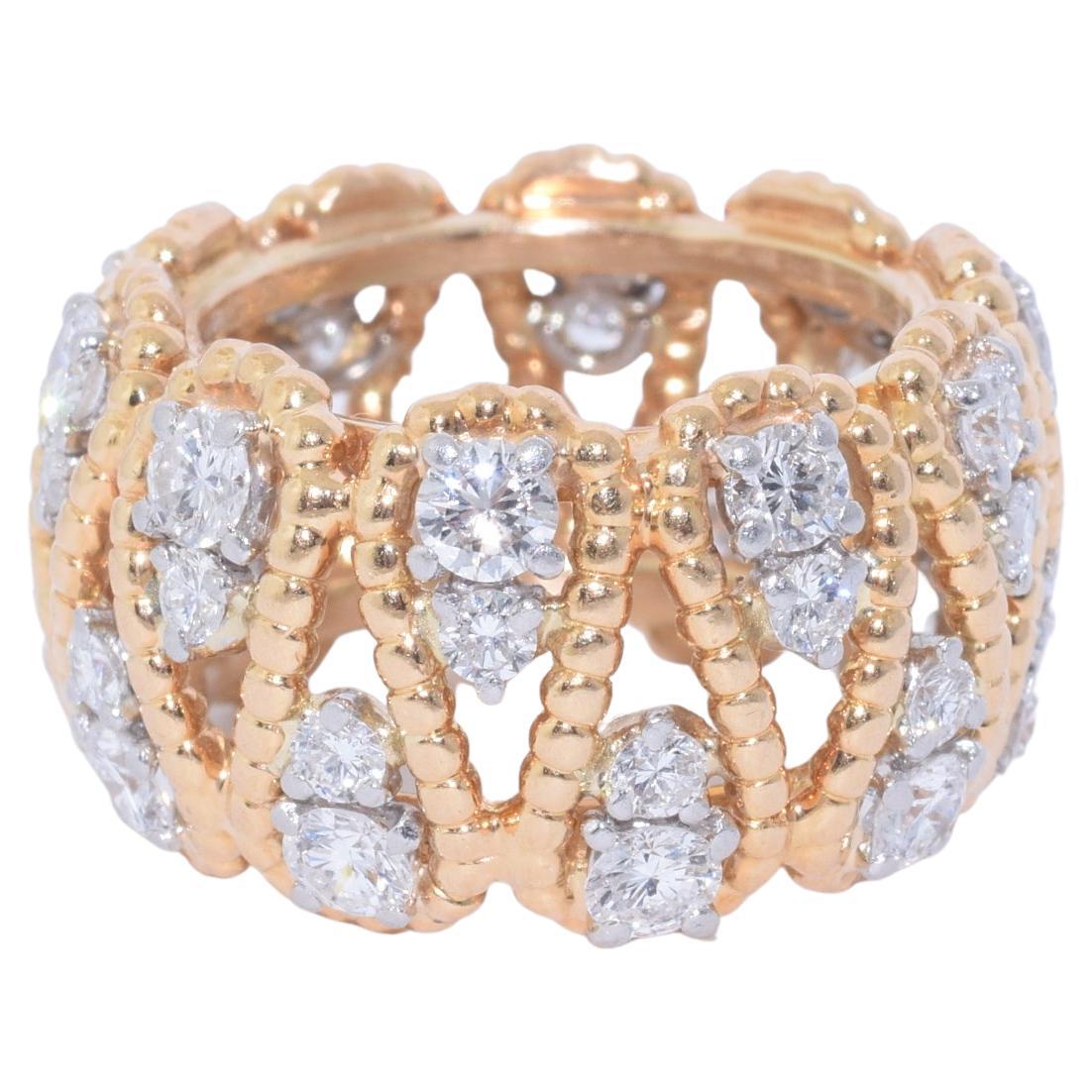 Gold 18K Yellow Fashionable Wide Hammered Band For Sale at 1stDibs
