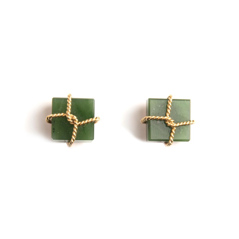 18 Karat Yellow Gold and Jade Package Cufflinks by Alan Gard For Sale ...
