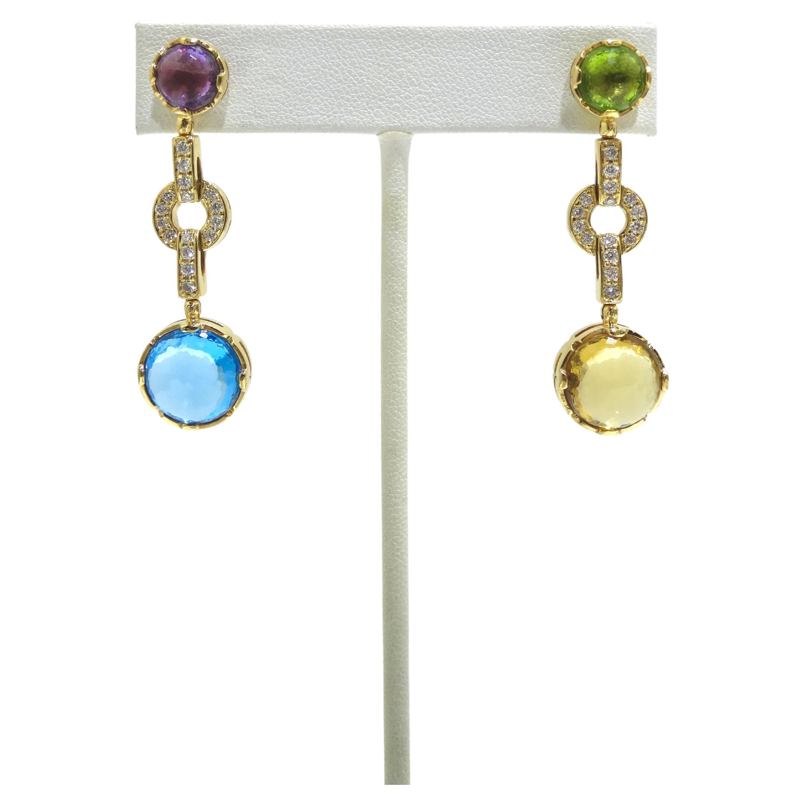 Italian Multi-Color Interchangeable Gemstone Yellow Gold Earrings For ...