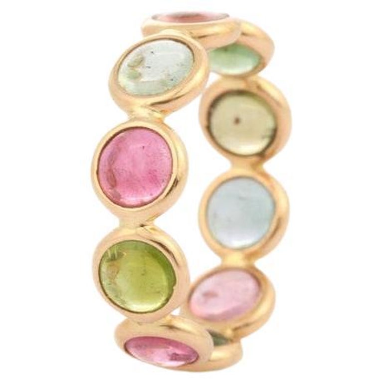 Customizable 18K Yellow Gold Multi-Tourmaline Eternity Band For Sale at ...