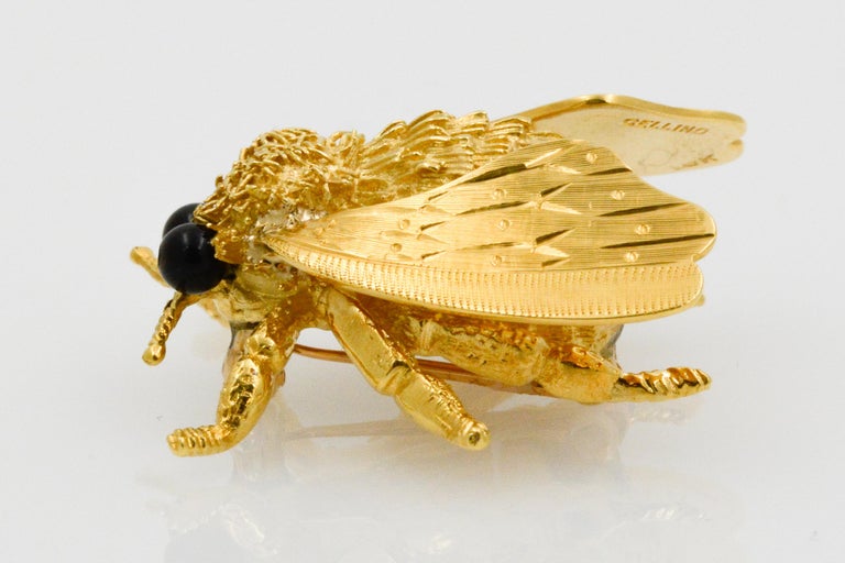 18 Karat Yellow Gold and Onyx Cellino Fly Pin For Sale at 1stDibs