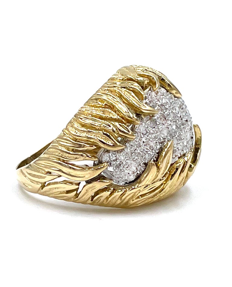 18K Yellow Gold and Platinum Diamond Dome Right Hand Ring For Sale at ...