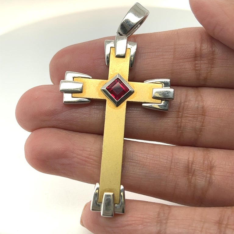 18k Yellow Gold and Platinum Ruby Cross For Sale at 1stDibs