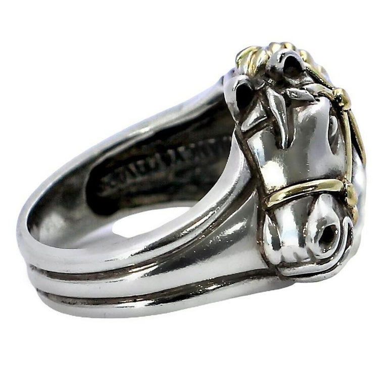 18K Yellow Gold and Sterling Silver Horse Motif Ring by Nancy and David ...