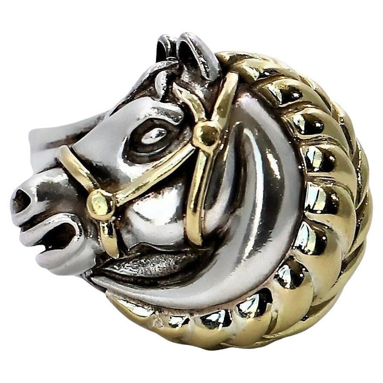 18K Yellow Gold and Sterling Silver Horse Motif Ring by Nancy and David ...