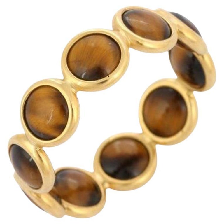 Customizable 18K Yellow Gold Tigers Eye Eternity Band Ring For Sale at ...