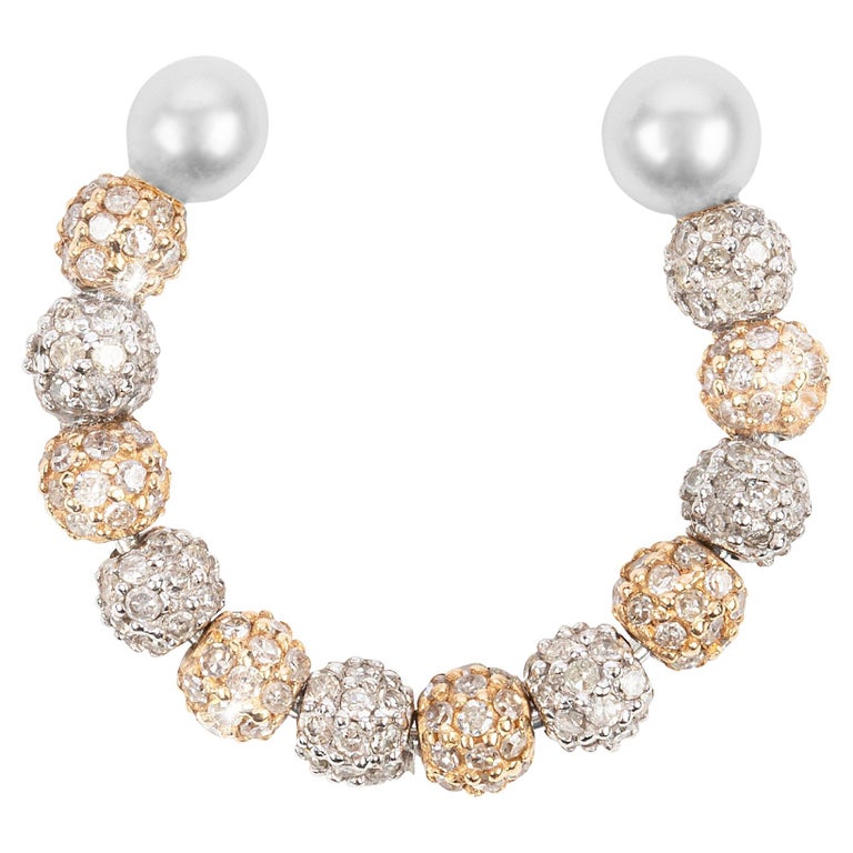 18k Yellow Gold and White Gold, Diamond-Encrusted Ring with AAA Akoya ...