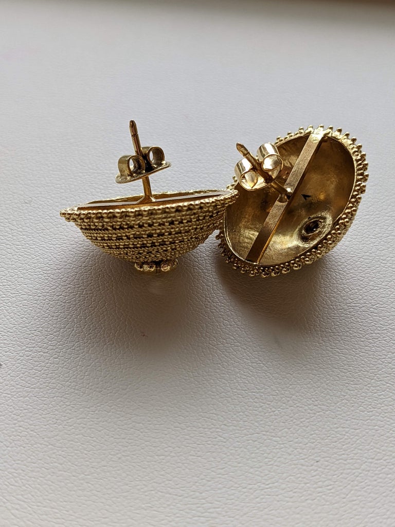 18K Yellow Gold Antique Indian Textured Dome Stud Earrings For Sale at ...