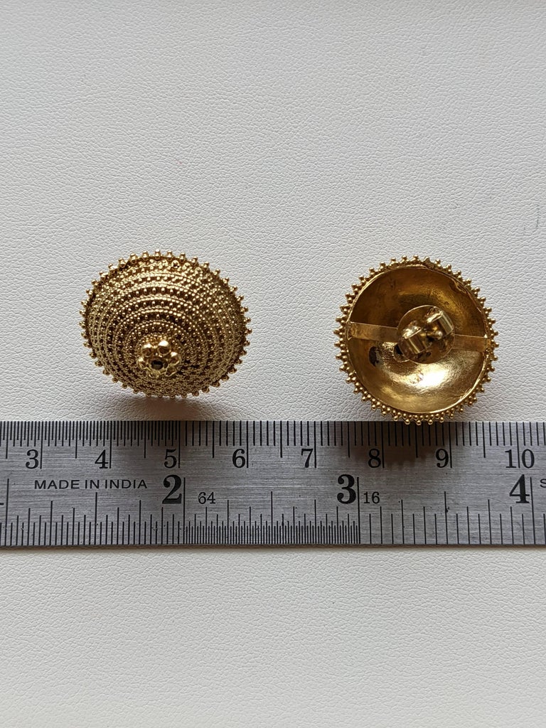 18K Yellow Gold Antique Indian Textured Dome Stud Earrings For Sale at ...