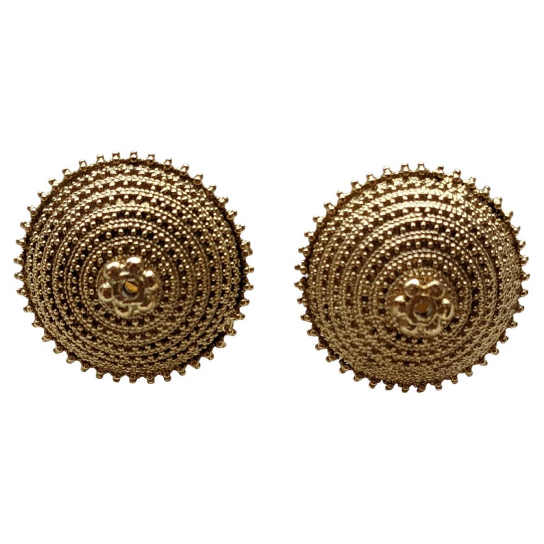 18K Yellow Gold Antique Indian Textured Dome Stud Earrings For Sale at ...