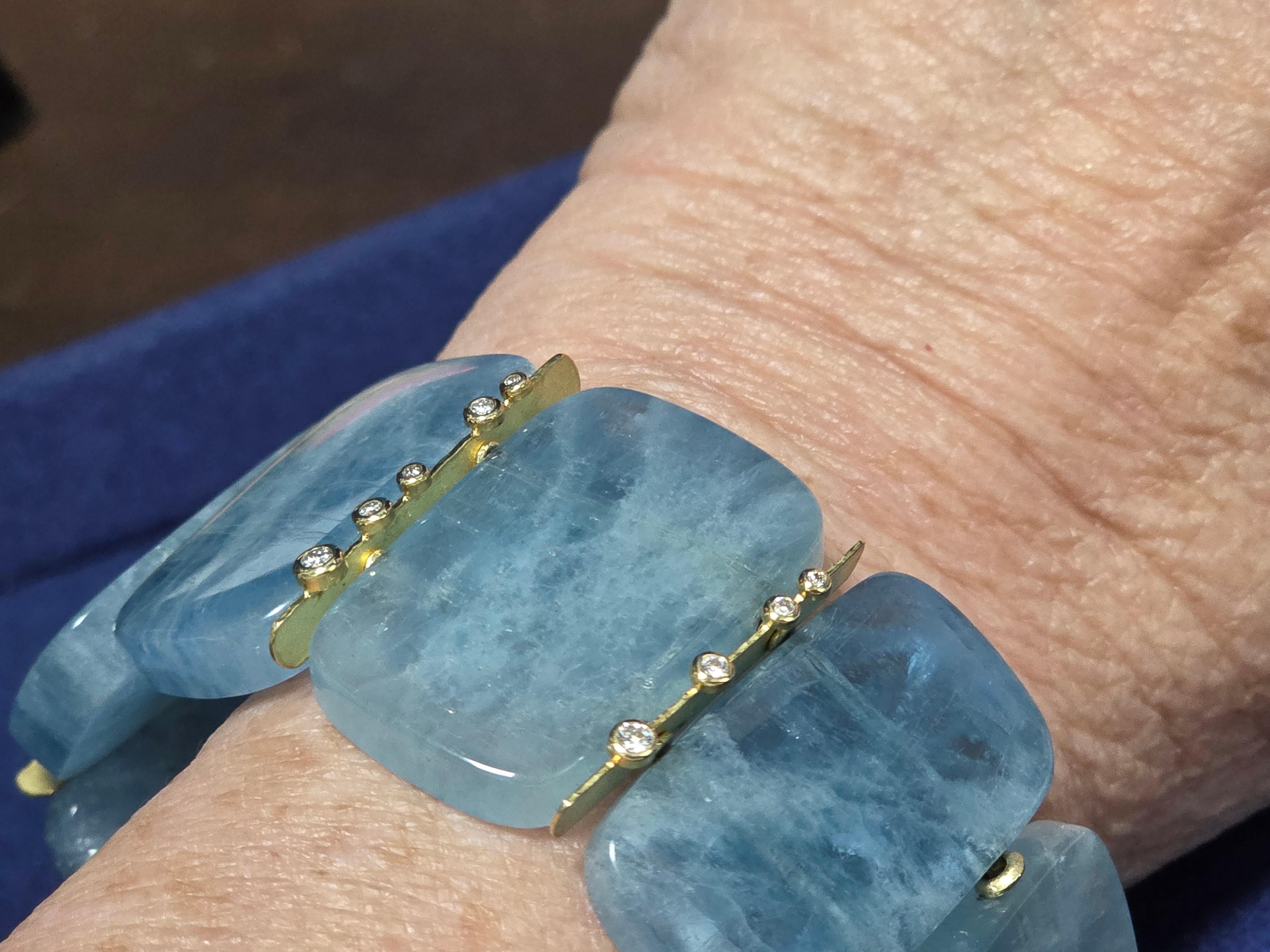 18K Yellow Gold, Aquamarine and Diamond Bracelet by Barbara Heinrich ...