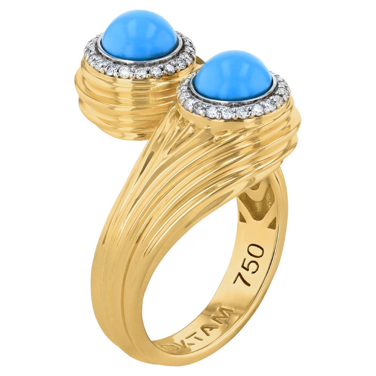 Italian Modern Diamond Turquoise 18 Karat Yellow Gold Ring Signed Pomi ...