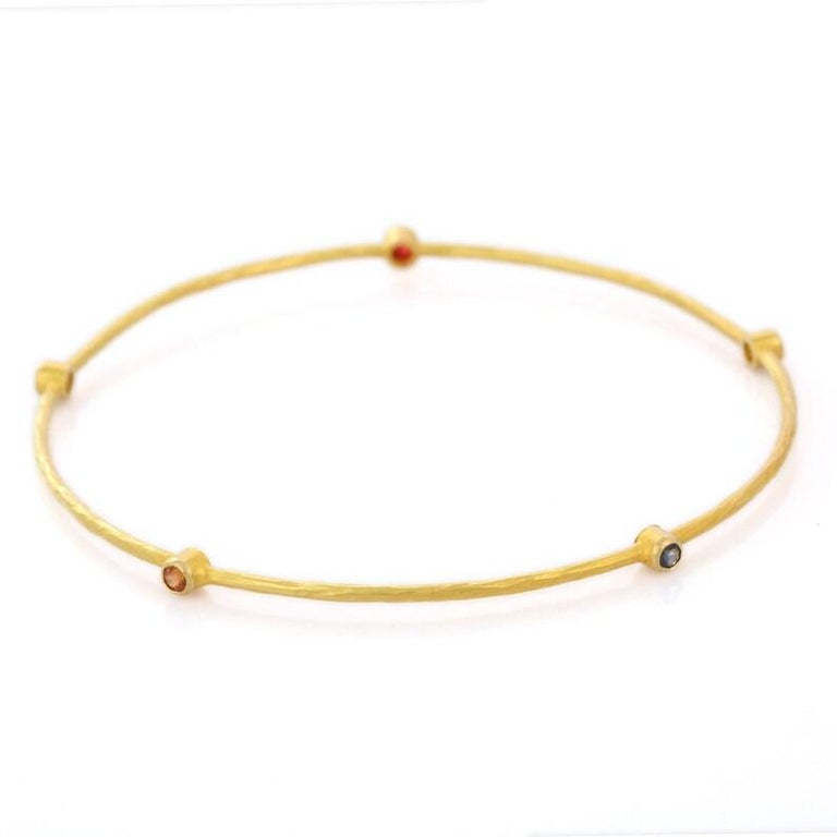 18K Yellow Gold Bangle in Multi-Gemstones For Sale at 1stDibs