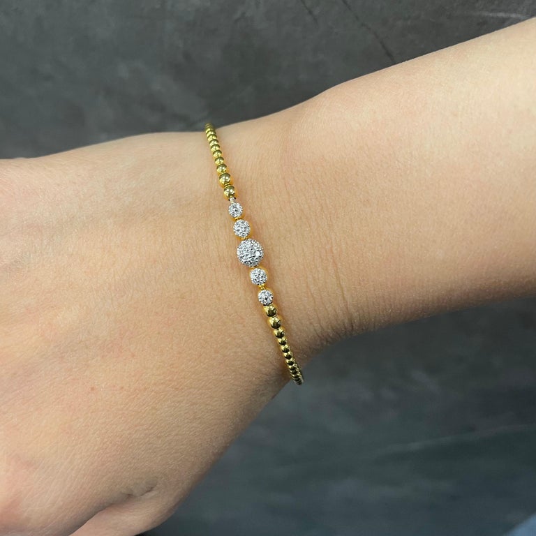 18K Yellow Gold Bead Bangle with Diamonds For Sale at 1stDibs